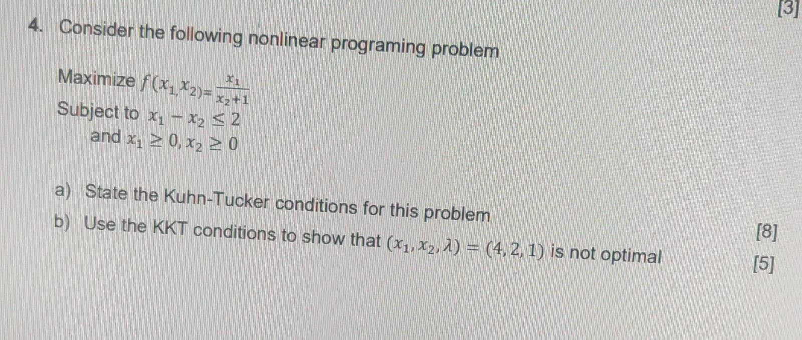 Solved Consider the following nonlinear programing | Chegg.com