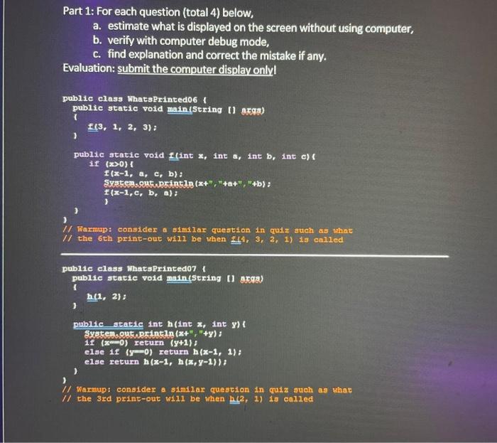 [Solved]: Part 1: For each question (total 4) below, a. est
