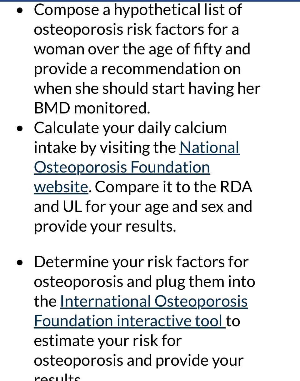 Solved Compose a hypothetical list of osteoporosis risk | Chegg.com