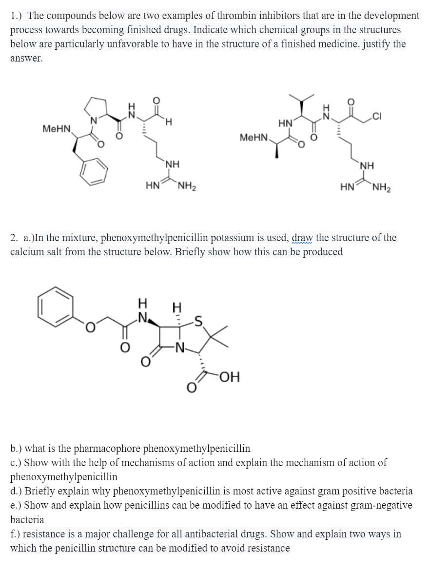 Solved 1.) ﻿The compounds below are two examples of thrombin | Chegg.com