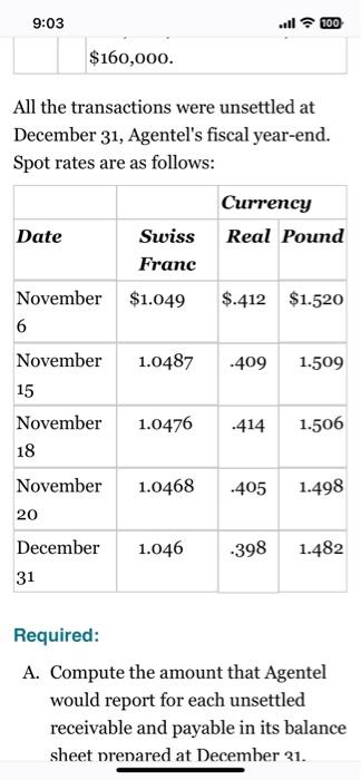 Solved EXERCISE 11-6 Transaction Gain or Loss LO44 Agentel | Chegg.com
