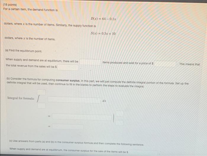Solved (18 points) For a certain item, the demand function | Chegg.com