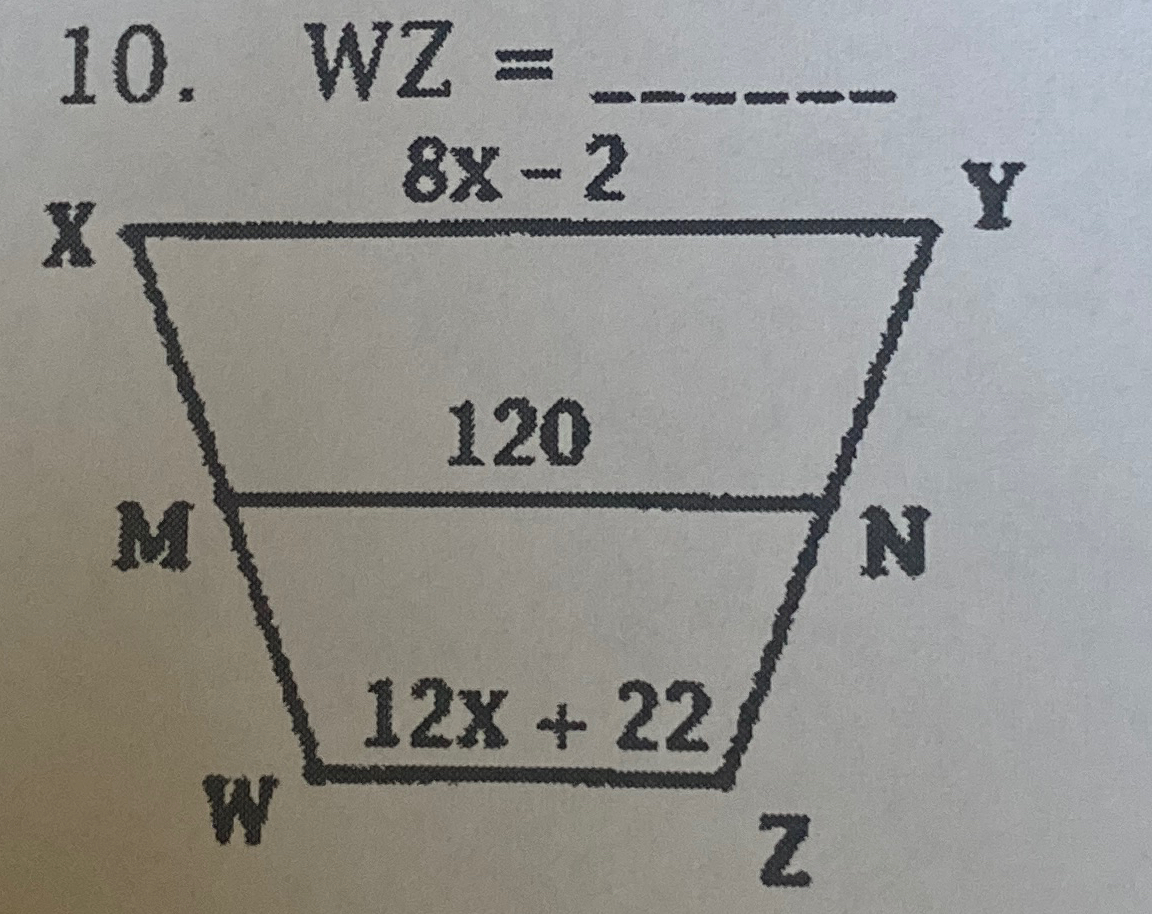 Solved Given Isosceles Trapezoid WXYZ with median MN, ﻿find | Chegg.com