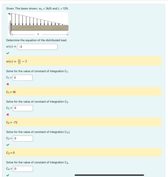 Solved Given: The beam shown. w0=3k/ft and L=12ft. Determine | Chegg.com