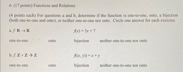Solved 6. (17 points) Functions and Relations (4 points | Chegg.com