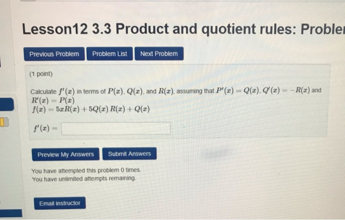 Solved Lesson12 3.3 Product and quotient rules: Probler | Chegg.com