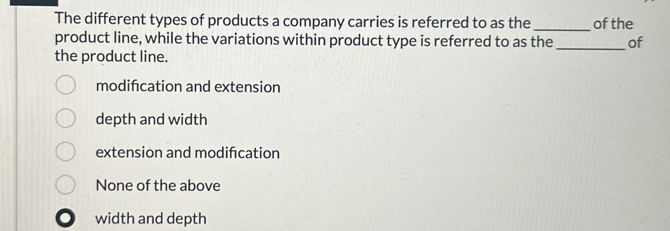 Solved The different types of products a company carries is | Chegg.com