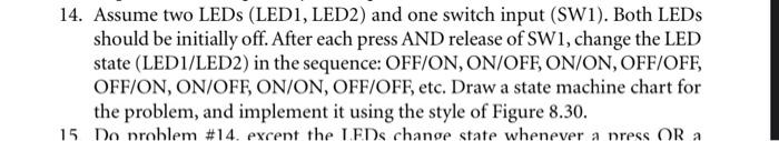 Solved 14. Assume two LEDs (LED1, LED2) and one switch input | Chegg.com
