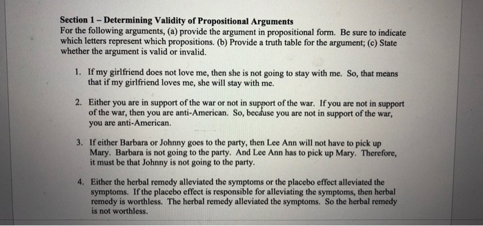 Section 1 - Determining Validity of Propositional | Chegg.com