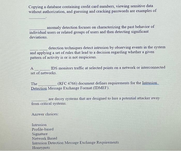 Solved Fill in the blanks: Copying a database containing | Chegg.com