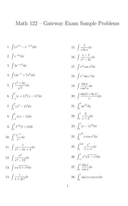 Solved Math 122 - Gateway Exam Sample Problems In COS 15. | Chegg.com