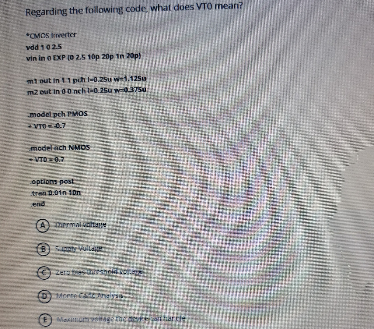 Solved Regarding the following code, what does VTO mean?A | Chegg.com