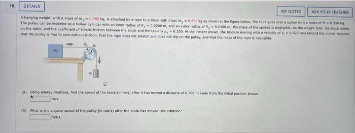 Solved (a) Using energy methods, find the speed of the bleck | Chegg.com