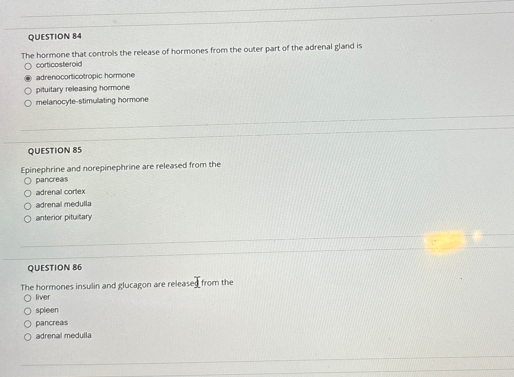 Solved QUESTION 84The hormone that controls the release of | Chegg.com