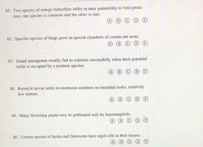 Solved Questions 85-90 (A) Parasitism (B) Mutualism (C) | Chegg.com