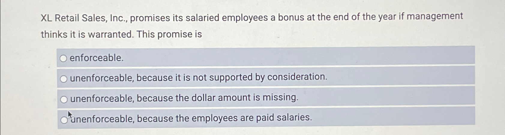 Solved XL Retail Sales, Inc., promises its salaried | Chegg.com