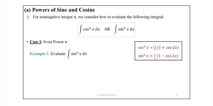 Solved (a) Powers of Sine and Cosine 1. For nonnegative | Chegg.com