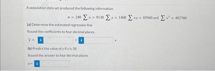 Solved A population data set produced the following | Chegg.com