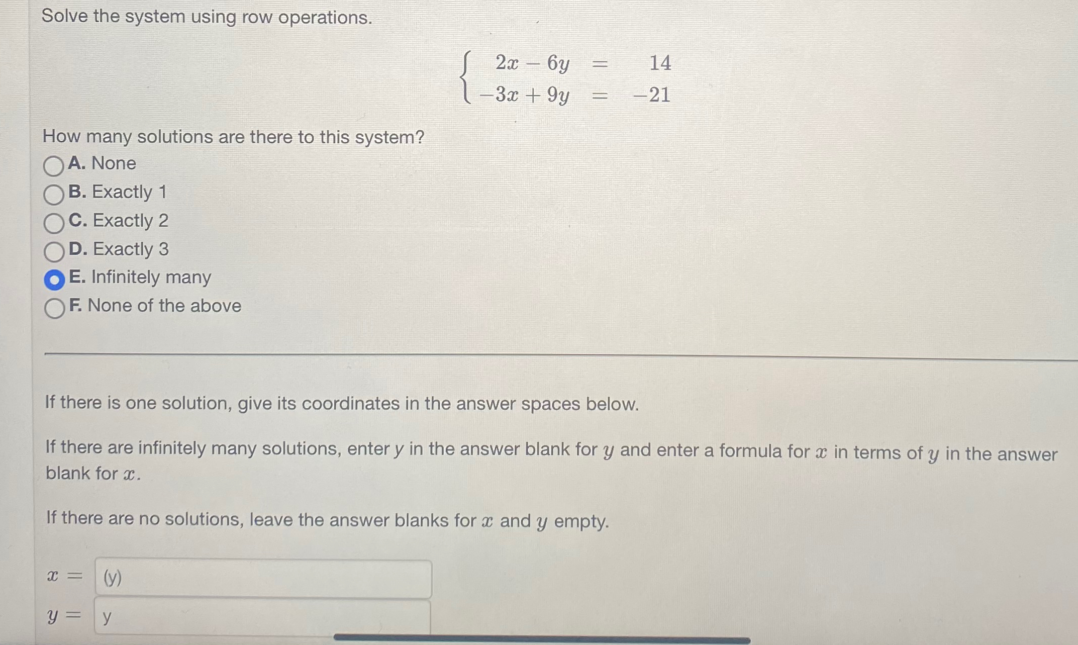 Solved Solve the system using row | Chegg.com