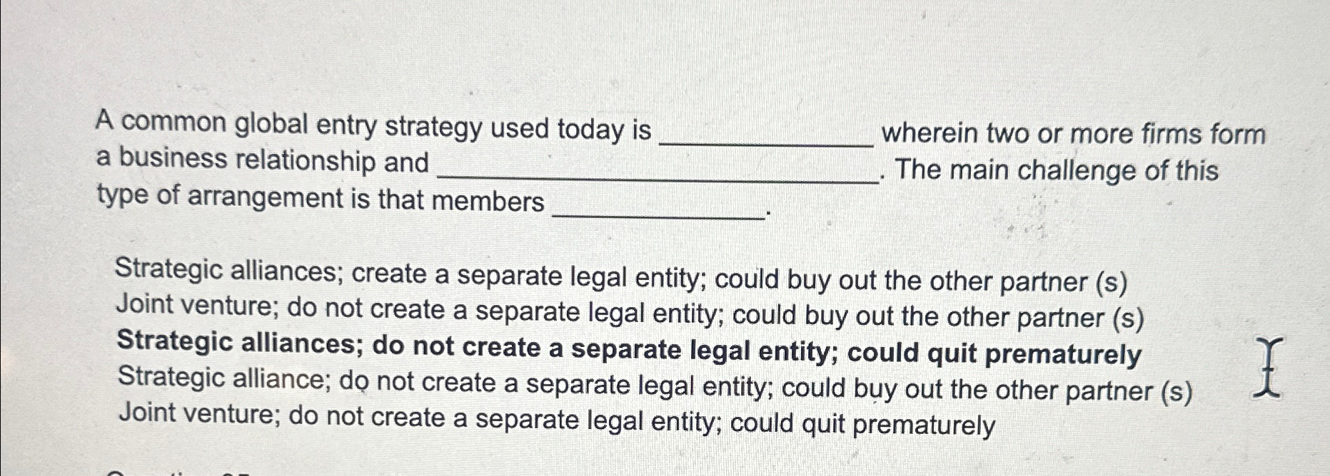 Solved A common global entry strategy used today is a | Chegg.com