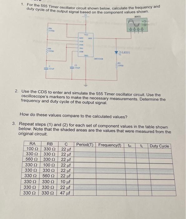 Solved 1. For the 555 Timer oscillator circuit shown below, | Chegg.com