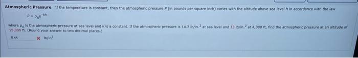Solved p=P0e−ih 15.005f. (Arand your antwer in two decimal | Chegg.com
