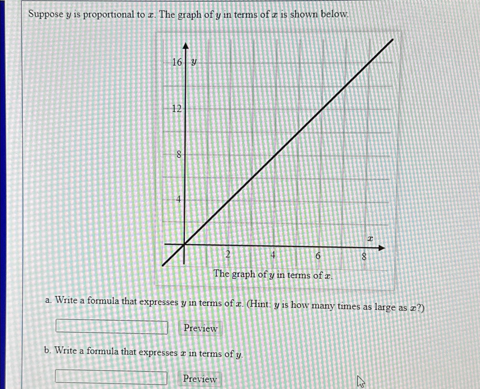 Solved Suppose y ﻿is proportional to x. ﻿The graph of y ﻿in | Chegg.com