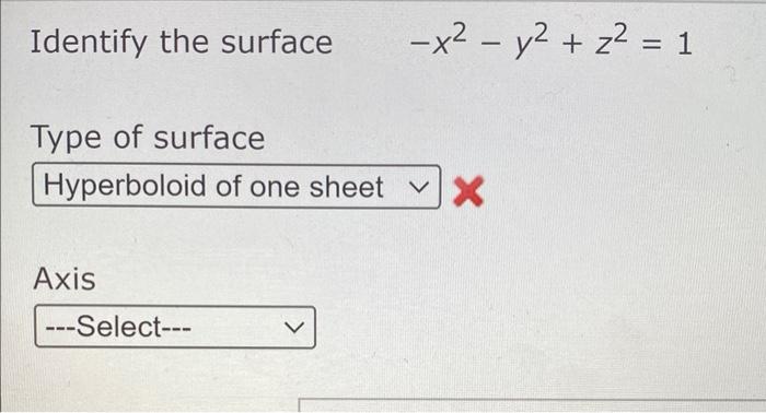 Solved Identify the surface −x2−y2+z2=1 Type of | Chegg.com
