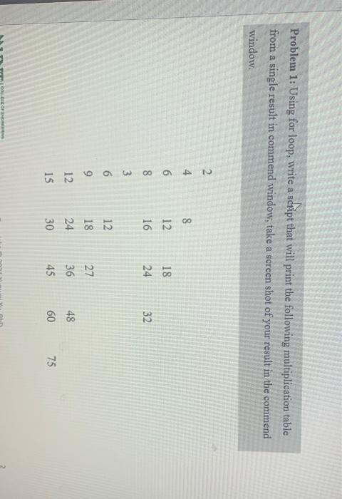 Solved Problem 1: Using for loop, write a script that will | Chegg.com