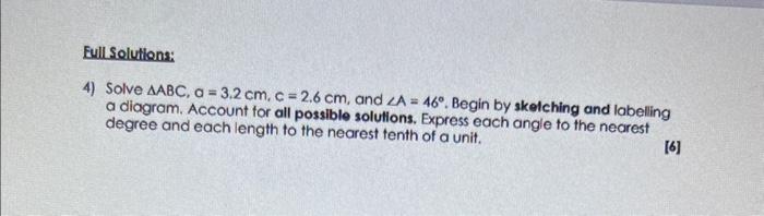 4) Solve \\( \\triangle \\mathrm{ABC}, | Chegg.com