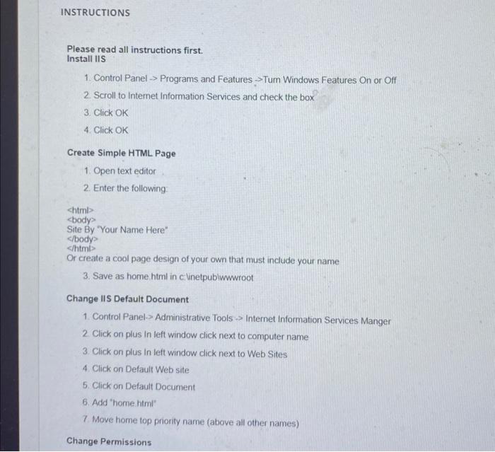 Solved Please read all instructions first. Install IIS 1. | Chegg.com