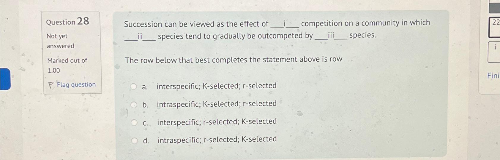 Solved Question 28Not yet answeredMarked out of 1.00Flag | Chegg.com