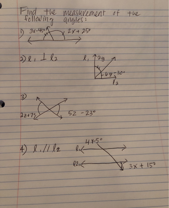 Solved of the Find the following 1 3x-450 measurement | Chegg.com