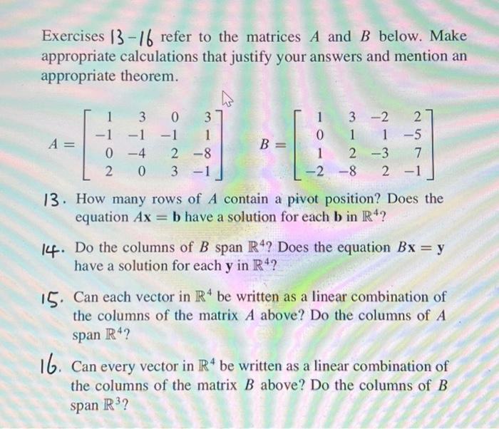 Solved Exercises 13−16 refer to the matrices A and B below. | Chegg.com