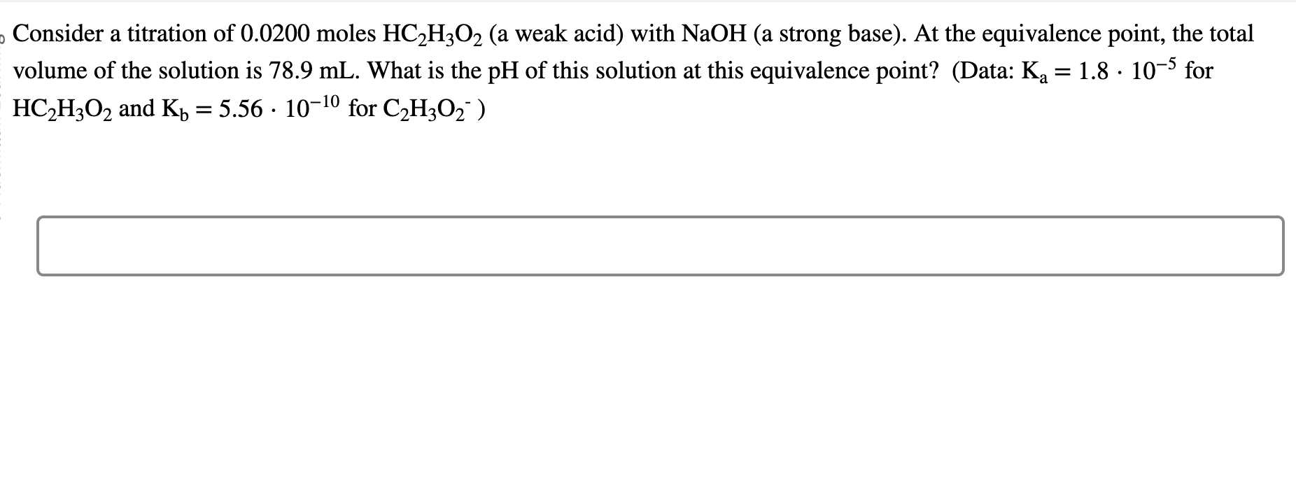 Solved Consider a titration of 0.0200 ﻿moles HC2H3O2 (a weak | Chegg.com