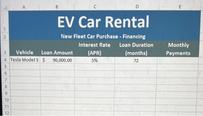Solved Insert a PMT function in cell E4 to calculate the | Chegg.com