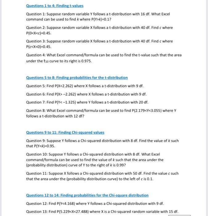 Solved Questions 1 to 4: Finding t-values Question 1: | Chegg.com