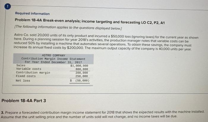 Solved ! Required information Problem 18-4A Break-even | Chegg.com