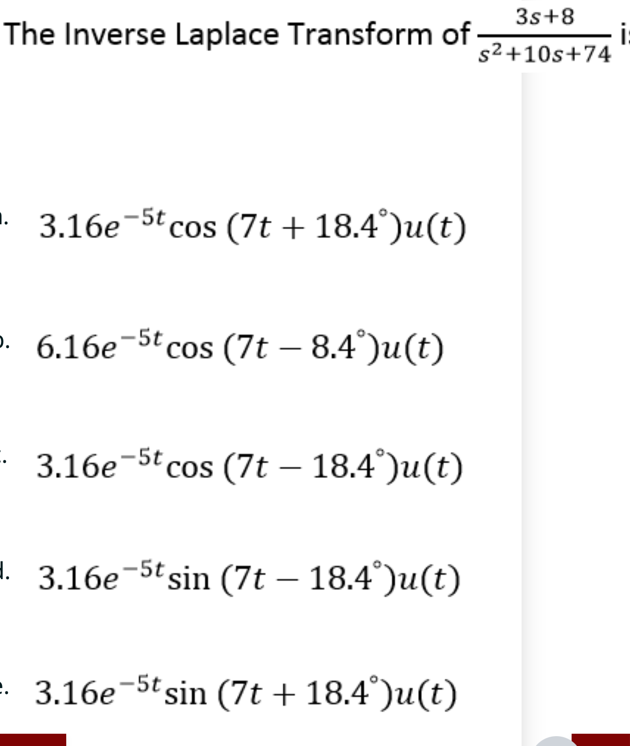 The Inverse Laplace Transform of | Chegg.com