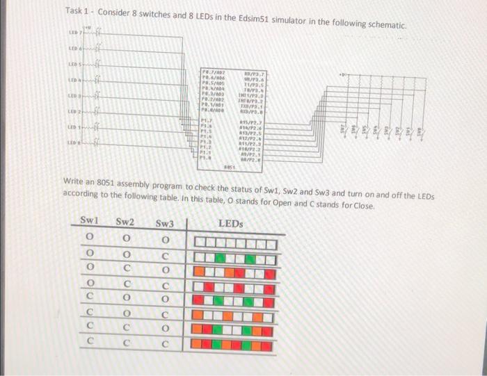 Solved Task 1 Consider 8 Switches And 8 Leds In The Edsim51 
