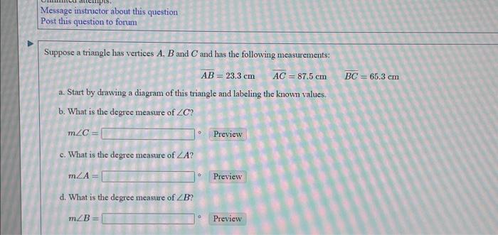 Solved Suppose a triangle has vertices \\( A, B \\) and \\( | Chegg.com