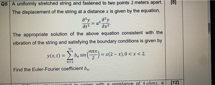 Solved [8] Q5 A uniformly stretched string and fastened to | Chegg.com
