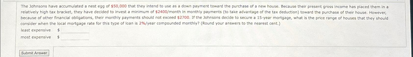 Solved least expensive $most expensive $ | Chegg.com