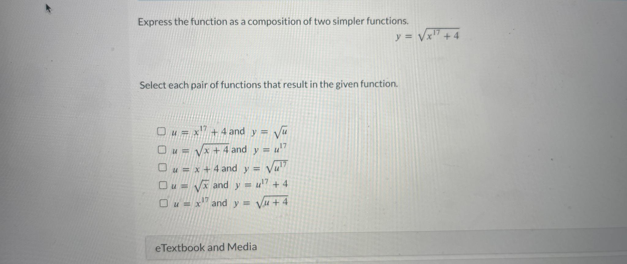 Solved Express the function as a composition of two simpler | Chegg.com