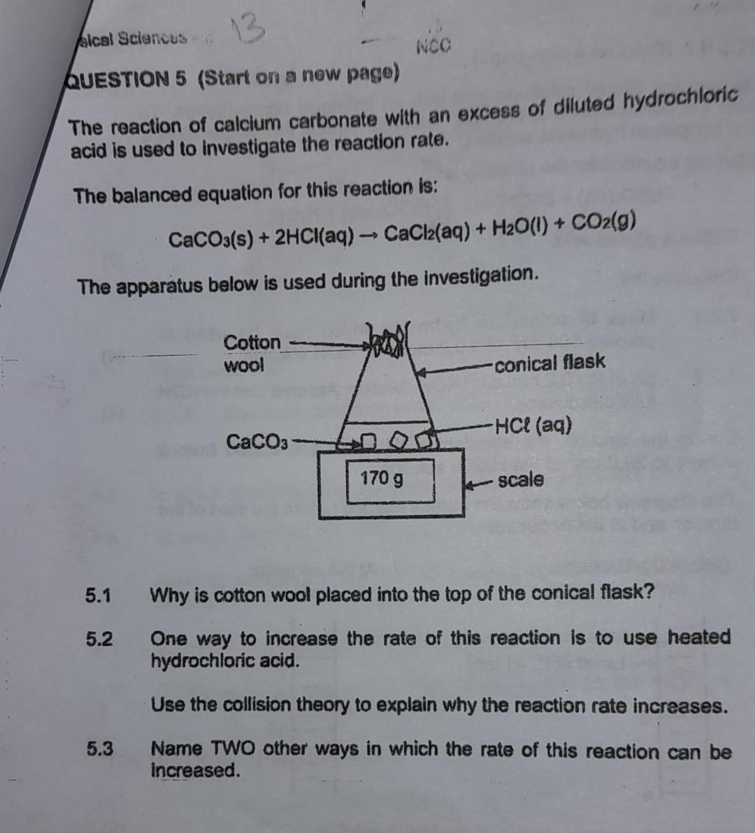 Solved The reaction of calcium carbonate with an excess of | Chegg.com
