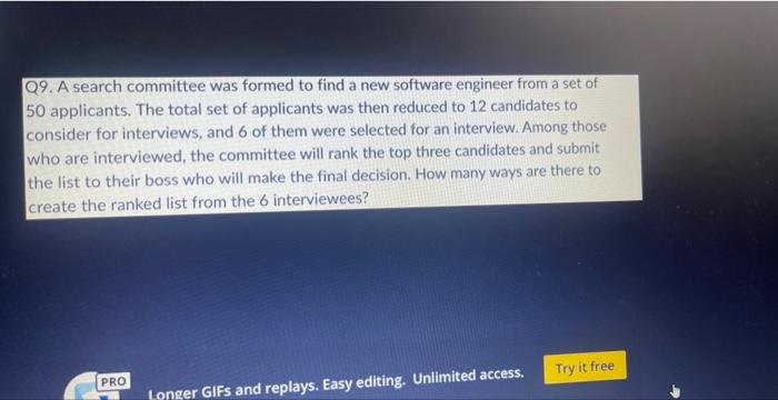 Solved Q9. A search committee was formed to find a new | Chegg.com