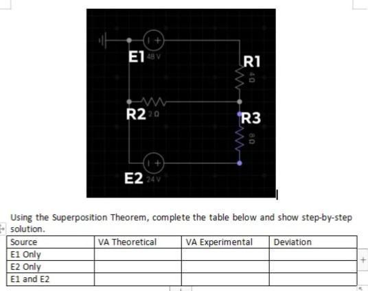 Solved Using the Superposition Theorem, complete the table | Chegg.com