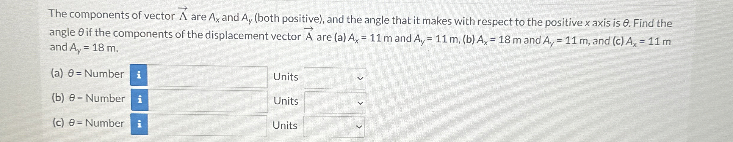 Solved The components of vector vec(A) ﻿are Ax ﻿and Ay (both | Chegg.com