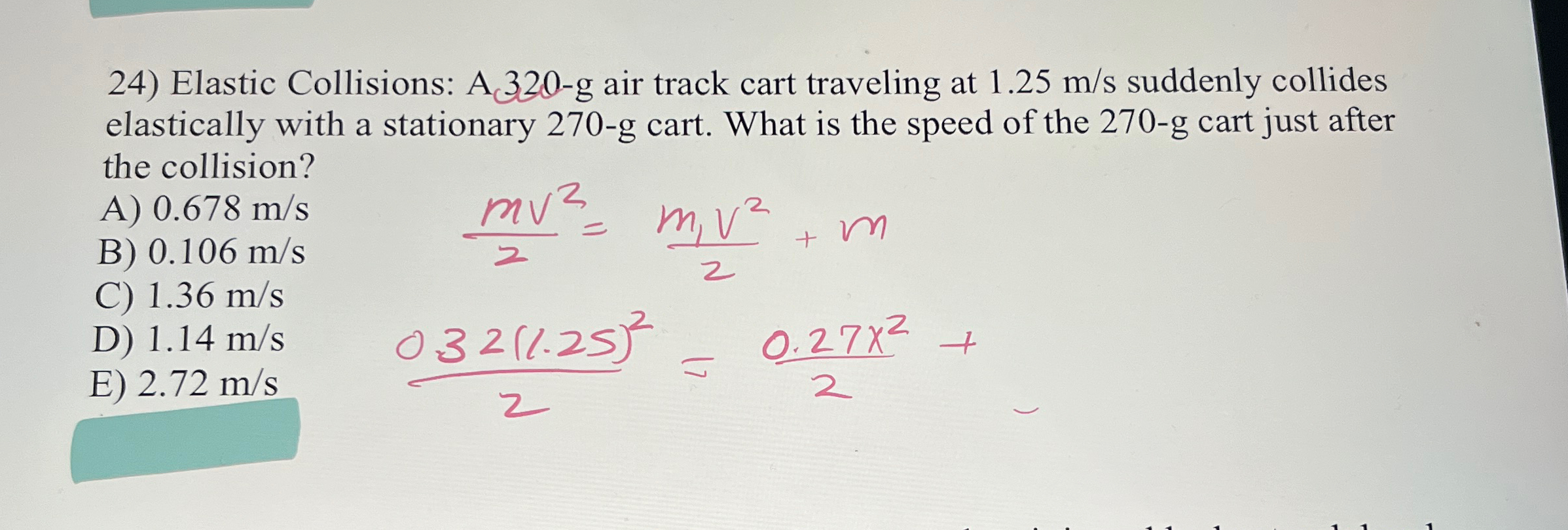 Solved Elastic Collisions: A3320-g air track cart traveling | Chegg.com