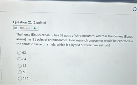 Solved Question 21 (2 ﻿points)ListenThe horse (Equus | Chegg.com